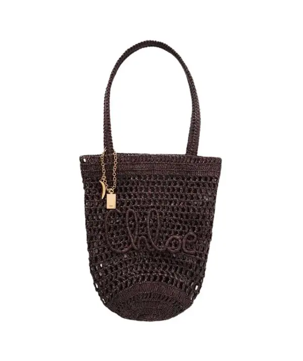 Chloé Embellished Embroidered Raffia Tote - Brown