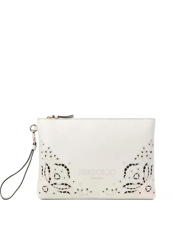 JIMMY CHOO Zip Flat Clutch Bag - White
