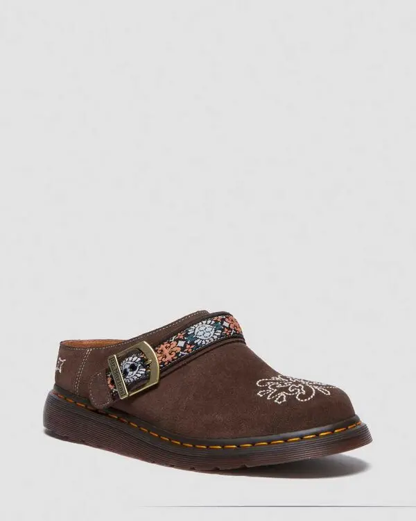 Dr. Martens Isham Suede And Jacquard Mules - Brown