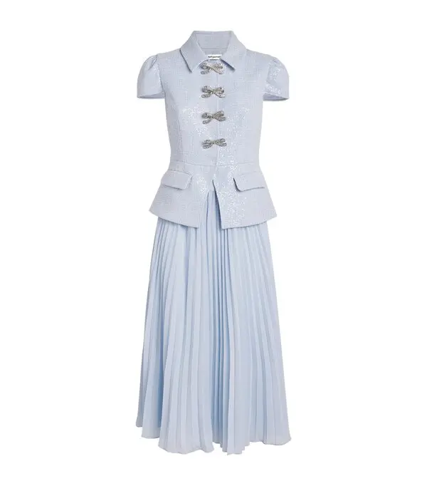 SELF-PORTRAIT Bouclé-chiffon Bow Midi Dress