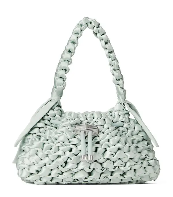 JIMMY CHOO Small Quilted Satin Cinch Shoulder Bag - Turquoise