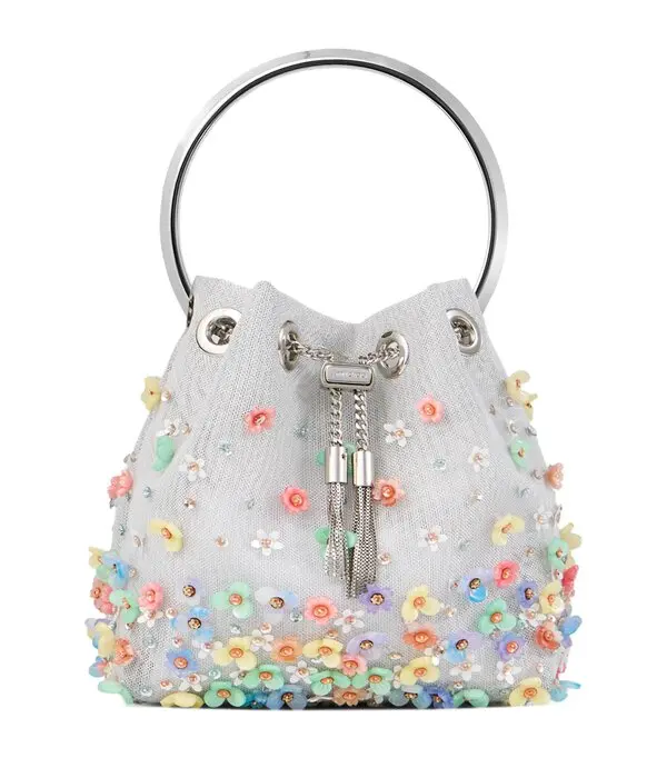 JIMMY CHOO Micro Mesh Bon Bon Bucket Bag - Silver