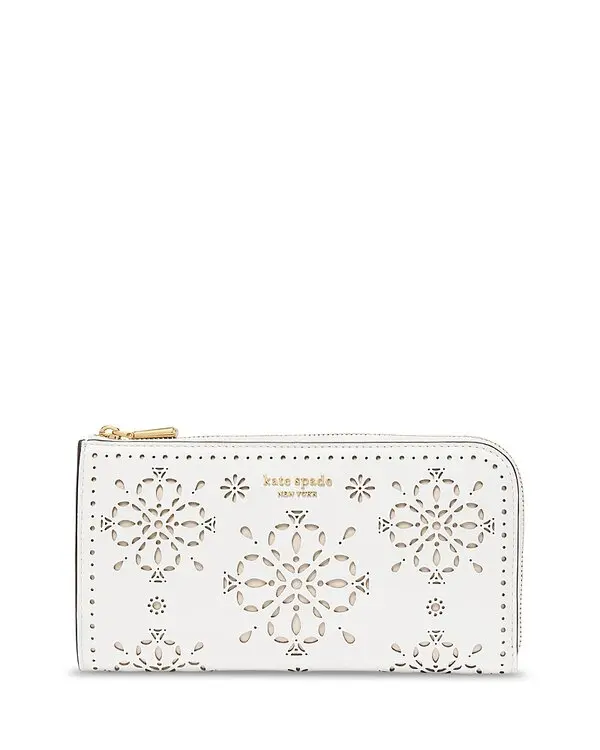 Kate Spade New York Devin Spade Flower Perforated Leather Zip Around Continental Wallet