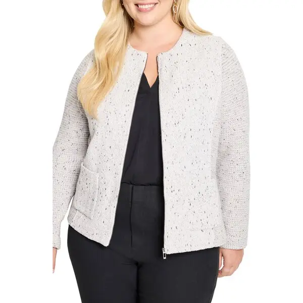NIC+ZOE Mix Zip Front Knit Jacket - Sugar Cookie