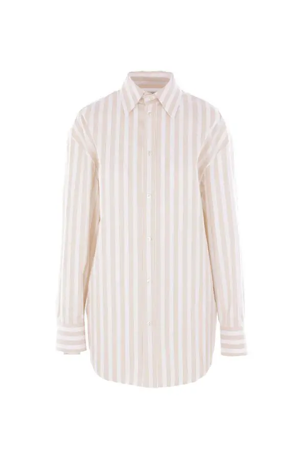 Saint Laurent Striped Cotton Cassandre Shirt - Beige