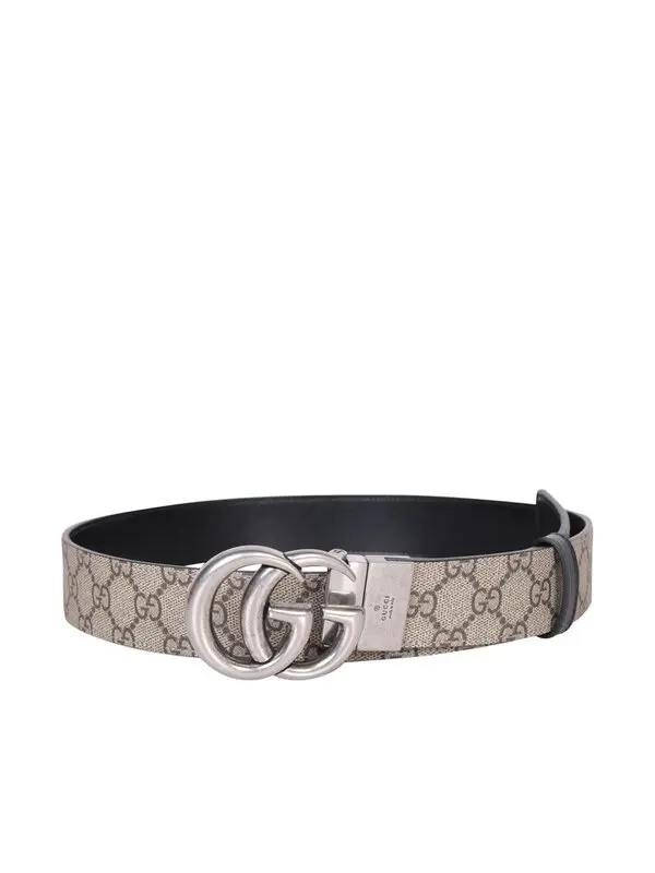 Gucci Reversible Leather Belt With Gg Motif - Beige