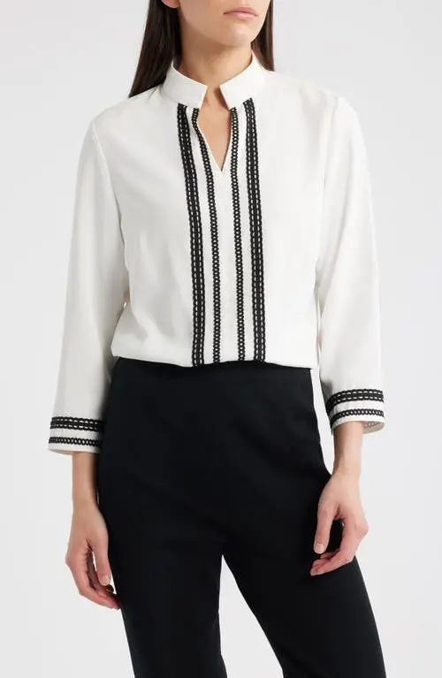 Ming Wang Trim Accent Crepe Popover Shirt