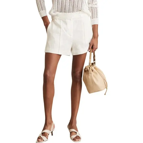 REISS Linen Whipstitch Shorts - White
