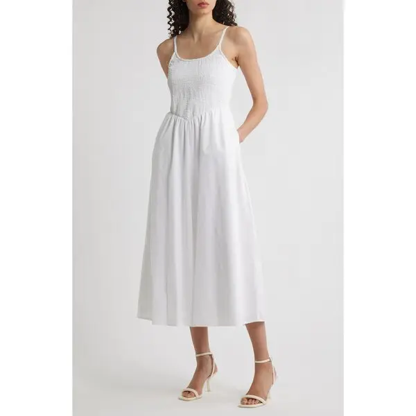 Halogen Smocked Cotton Maxi Sundress - Bright White