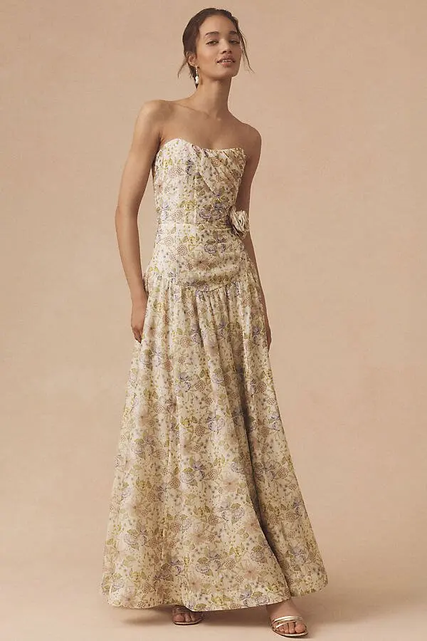 V. CHAPMAN Rosamund Organza Strapless Sweetheart Corset Maxi Gown