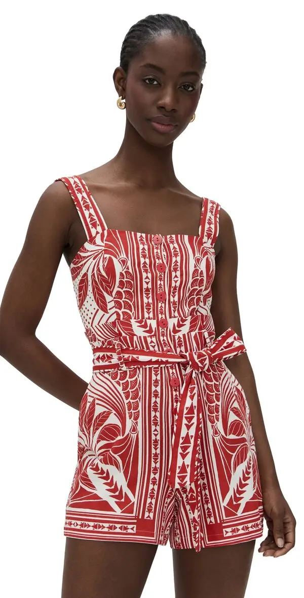Farm Rio Tropical Print Romper - Red