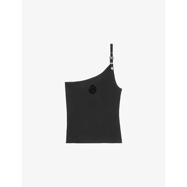 The Kooples One-shoulder Buckle-embellished Top - Black
