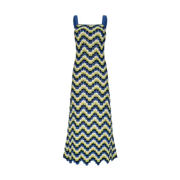 Escvdo Marea Crochet Maxidress - Blues,lime Green