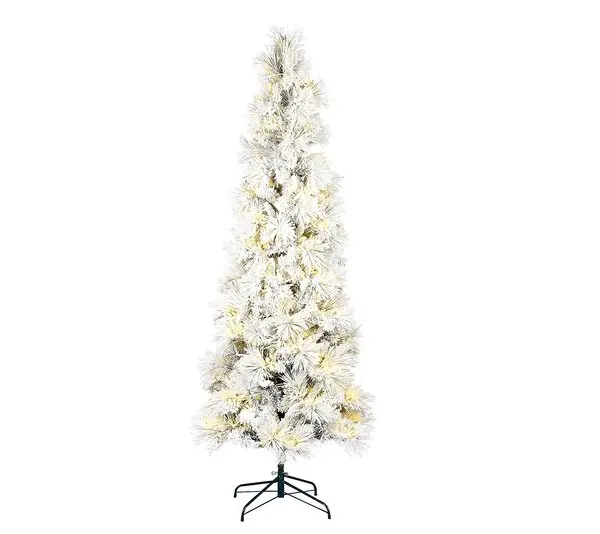 VICKERMAN 10' Flocked Atka Pencil Artificial Pr E-lit Tree