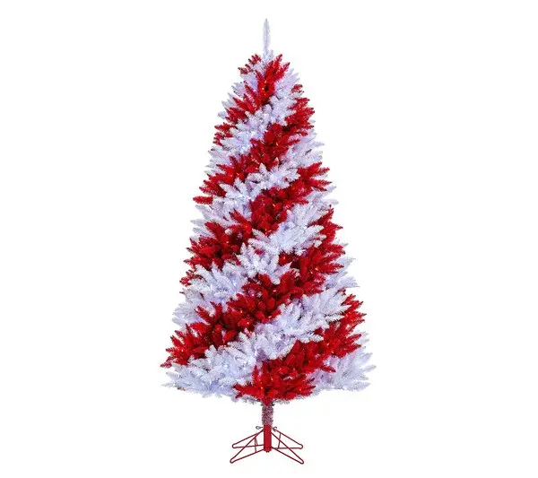 VICKERMAN 7.5' Candy Cane Artificial Pre-lit Ch Ristmas Tree