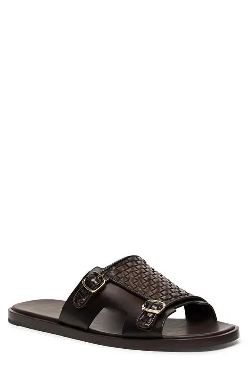 Santoni Woven Leather Monk Strap Slide Sandal