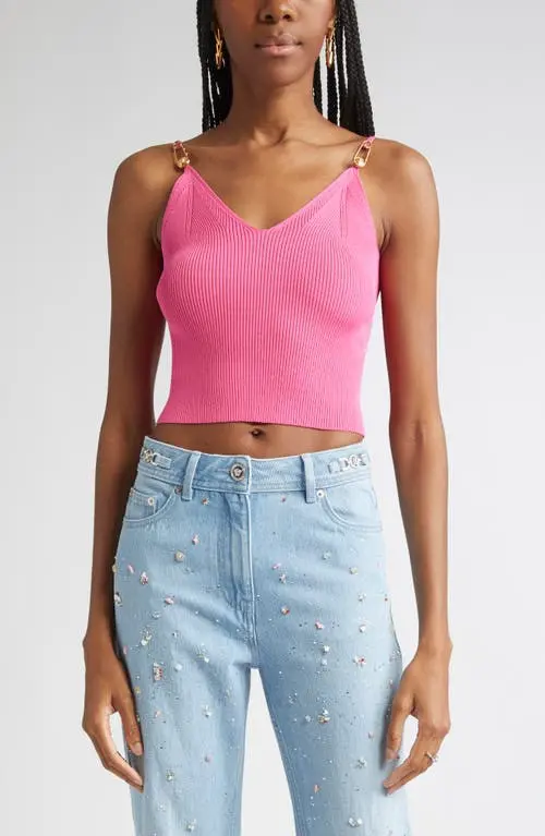 Versace Safety Pin Ribbed Crop Top - Dragon Fruit