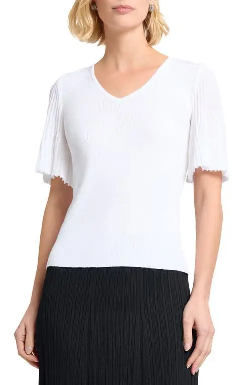 Misook Flutter Sleeve Ribbed Top