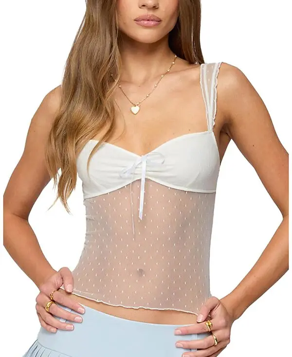 EDIKTED Dotted Sheer Mesh Top