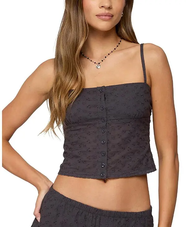 EDIKTED Shaya Button-up Eyelet Tank Top