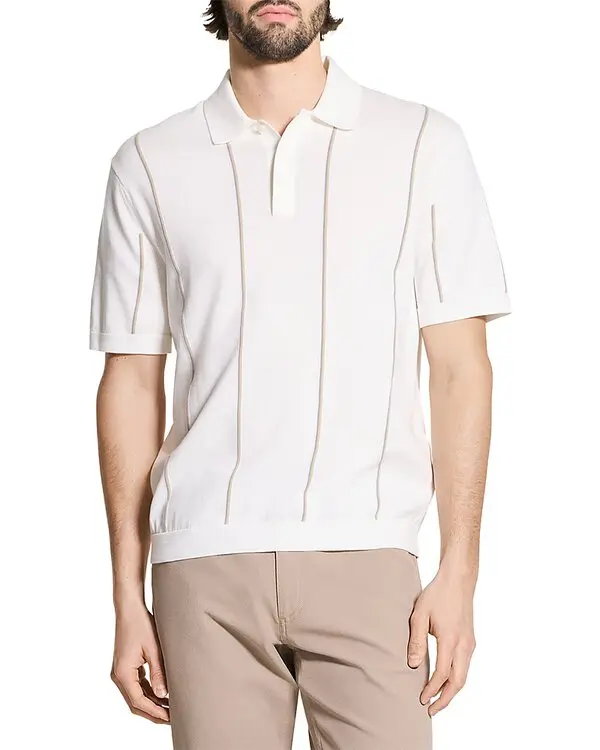 Theory Short Sleeve Striped Polo In Tactile Cotton - White Multi