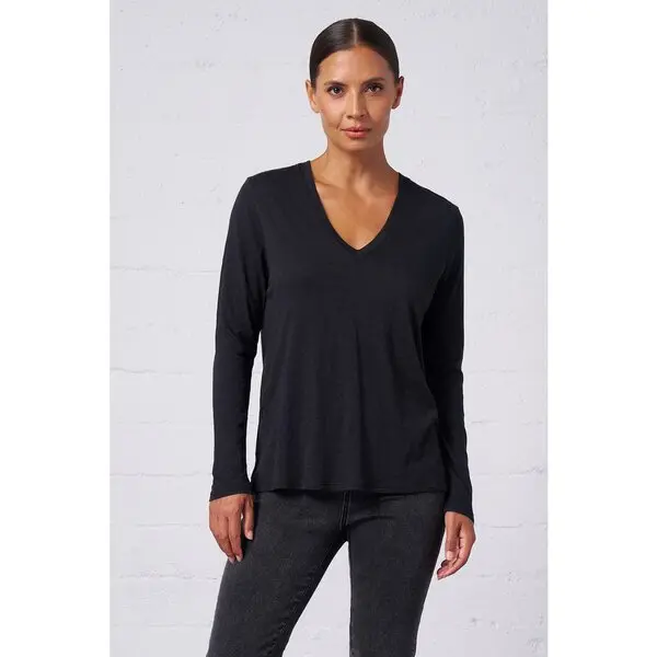 FRANNE GOLDE Slub Jersey Long Sleeve Tee - Black