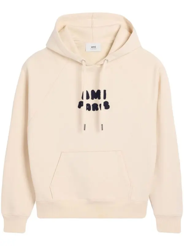 Ami Logo Cotton Hoodie - Beige