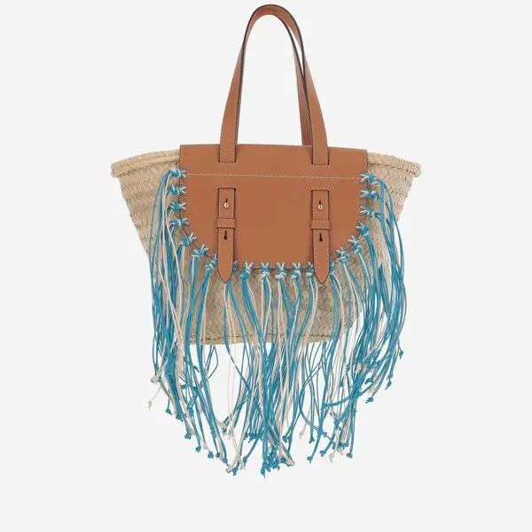 CUBA LAB Tropicana Large Raffia And Leather Bag