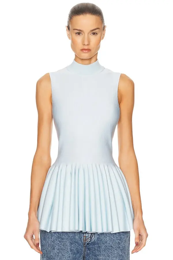 Alaïa Godet Knit Top - Bleu Neige