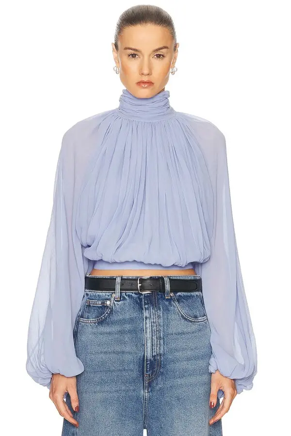 Stella McCartney Creponne Drape High Neck Top - Periwinkle