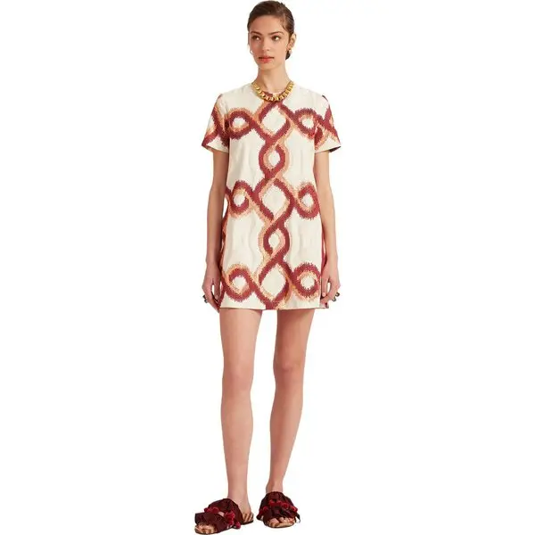 La DoubleJ Mini Swing A-line Dress - Tackle Jacquard Bordeaux