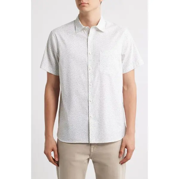 Nordstrom Floral Short Sleeve Stretch Button-up Shirt - White Tiny Floral