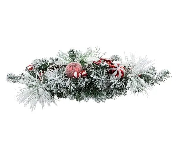 NORTHLIGHT 32' Triple Candle Holder With Pine A Nd Ornaments