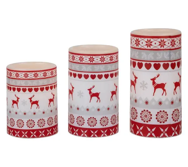 NORTHLIGHT 6' Led Reindeer Pillar Christmas Can Dles 3-piece