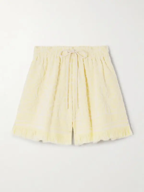 Zimmermann Coco Fringed Cotton-terry Jacquard Shorts - Yellow
