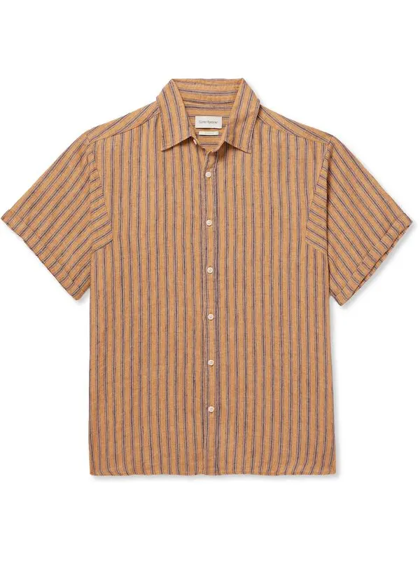 Oliver Spencer Garrison Striped Linen And Cotton-blend Shirt - Orange