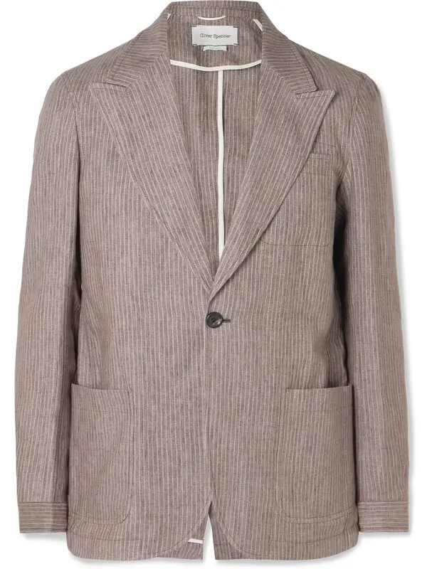 Oliver Spencer Laurel Unstructured Striped Linen Suit Jacket - Brown
