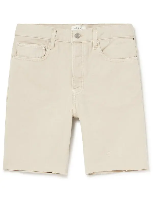 FRAME Distressed Straight-leg Cotton-canvas Shorts - Neutrals