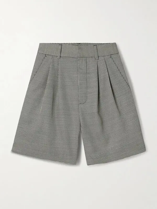 ANINE BING Carrie Houndstooth Wool-blend Shorts - Gray