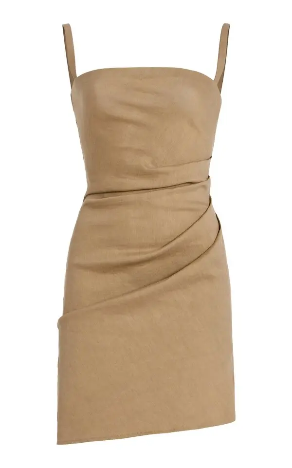 ANEMOS The Nadege Asymmetric Mini Dress - Taupe