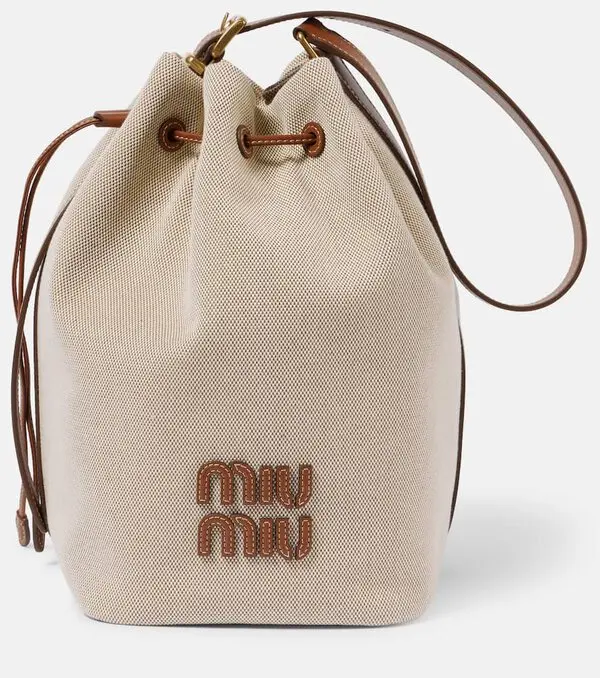 Miu Miu Logo Leather-trimmed Bucket Bag