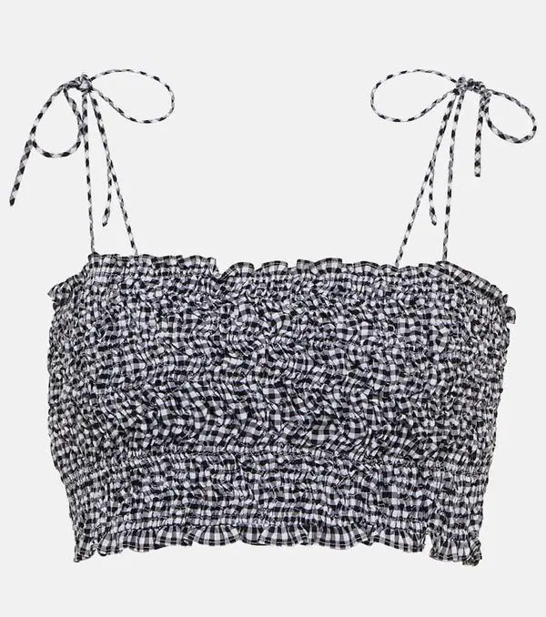 Miu Miu Shirred Gingham Cotton Crop Top