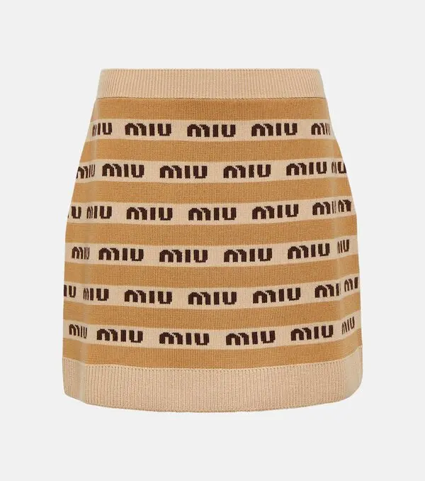 Miu Miu Logo Intarsia Virgin Wool Miniskirt - Black