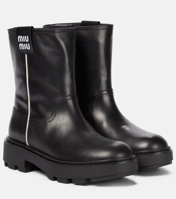 Miu Miu Leather Ankle Biker Boots