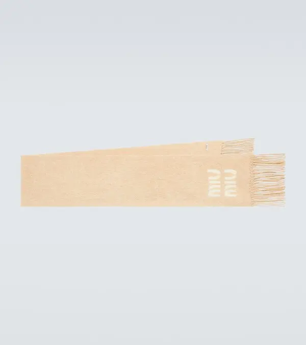 Miu Miu Logo Mohair And Wool-blend Scarf - Beige