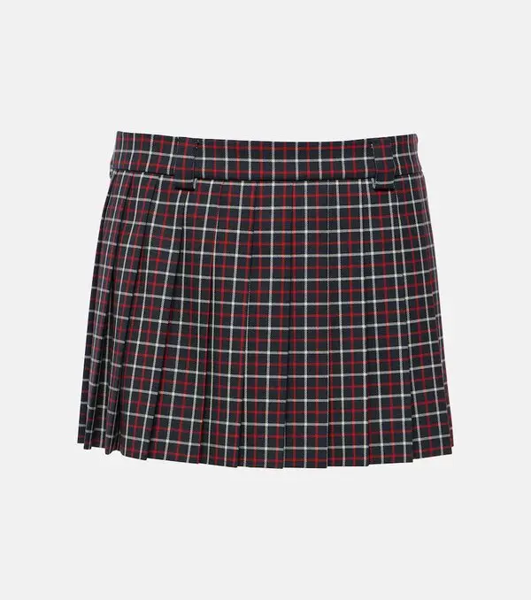 Miu Miu Checked Pleated Virgin Wool Miniskirt