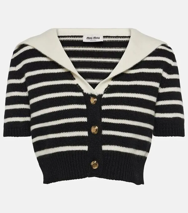 Miu Miu Cropped Cashmere Cardigan - Black