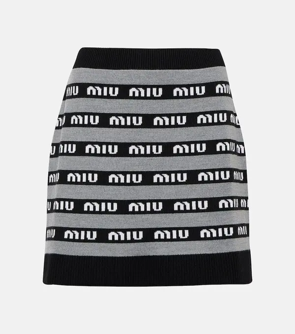 Miu Miu Logo Jacquard Wool Miniskirt - Grey