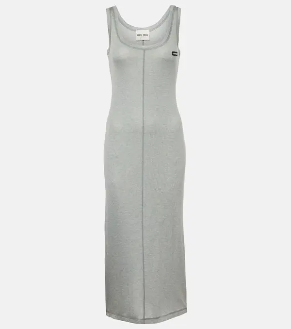 Miu Miu Knitted Silk Midi Dress - Grey