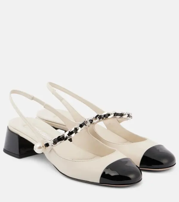 Miu Miu Embellished Leather Slingback Pumps - White